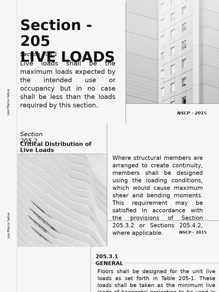 Live Load Design Guidelines NSCP 2015 | PDF | Stress (Mechanics) | Bending