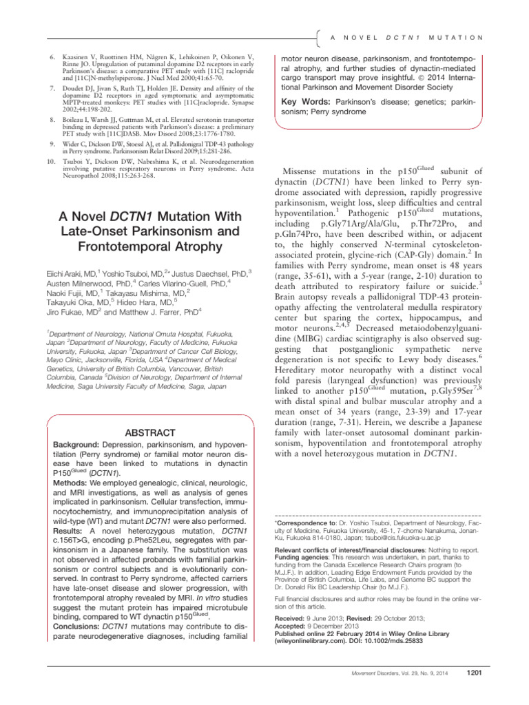 Briefa Novel DCTN1 Mutation With | PDF | Parkinson's Disease | Proteins