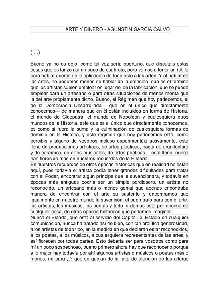 ARTE Y DINERO Agustin Garcia Calvo | PDF | Verdad | Realidad