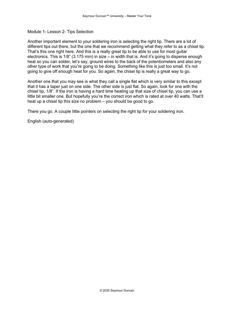 Transcript - Module 1 - Lesson 2 - Tips Selection | PDF