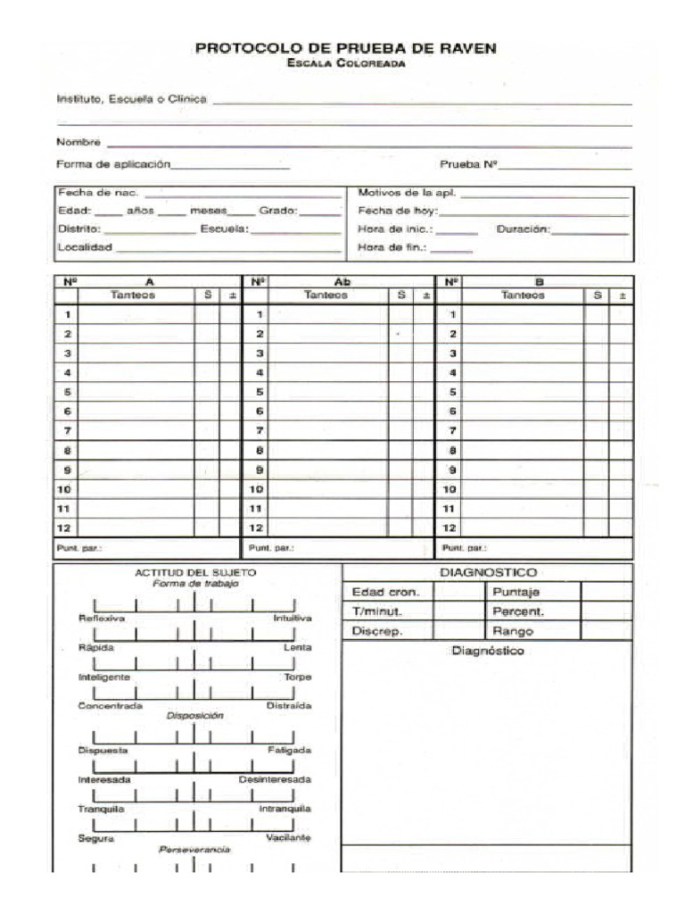 Protocolo Raven Escala Coloreada | PDF