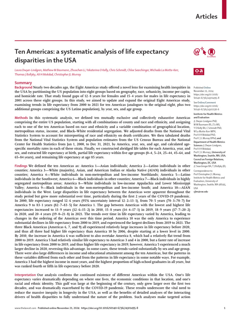 10 Americas - Health Disparities | PDF | Life Expectancy | Race (Human ...