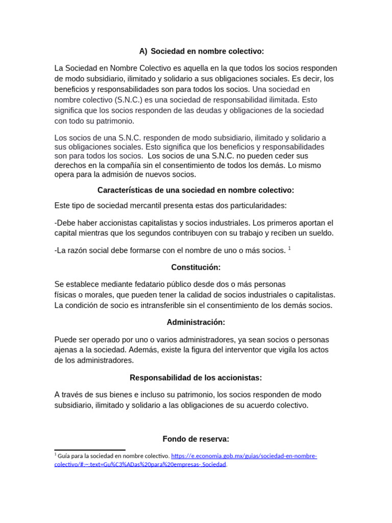 Sociedad en Nombre Colectivo. DERECHO | PDF | Sociedad de responsabilidad limitada | Camaradería