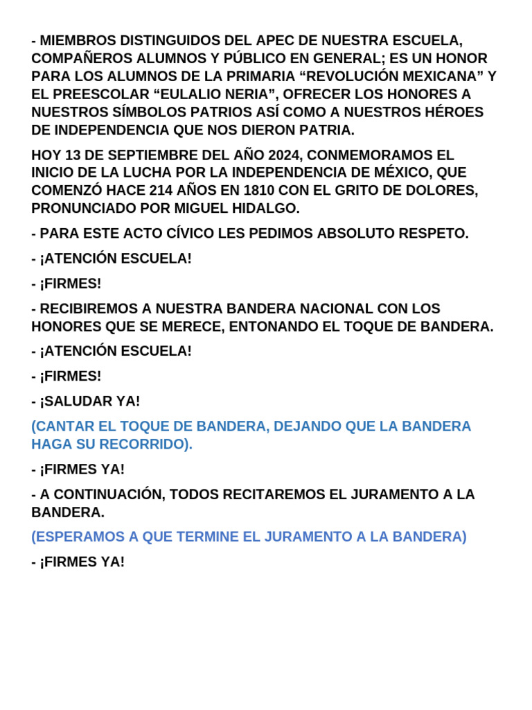 Programa Honores A La Bandera 16 de Septiembre | PDF