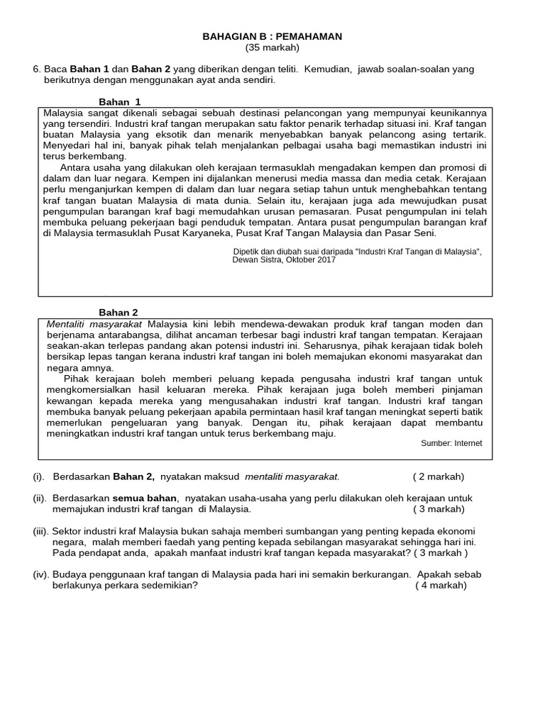 Latihan Pemahaman Petikan Sastera Soalan 7 BM SPM | PDF