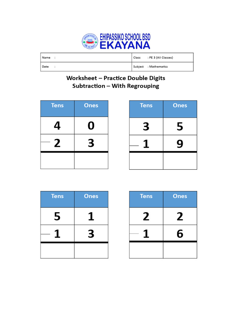 Math Worksheet - Subtraction With Regrouping | PDF