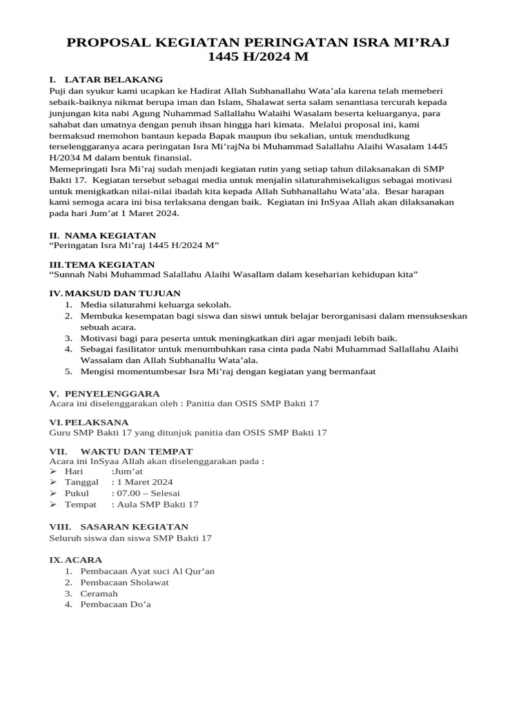 Proposal Kegiatan Peringatan Isra Mi | PDF