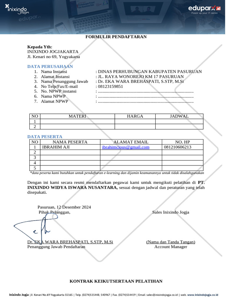 Formulir Pendaftaran Pelatihan Inixindo | PDF