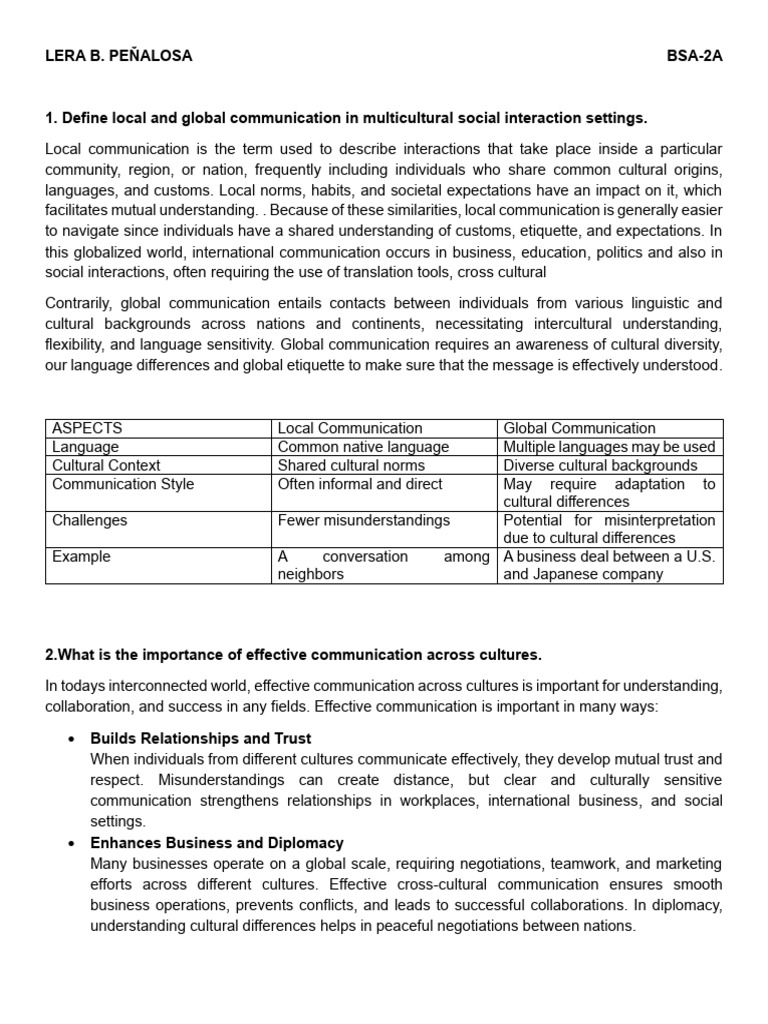 Local vs Global Communication Strategies | PDF | Communication | Cross ...