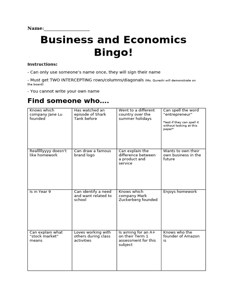 Business and economics bingo | PDF