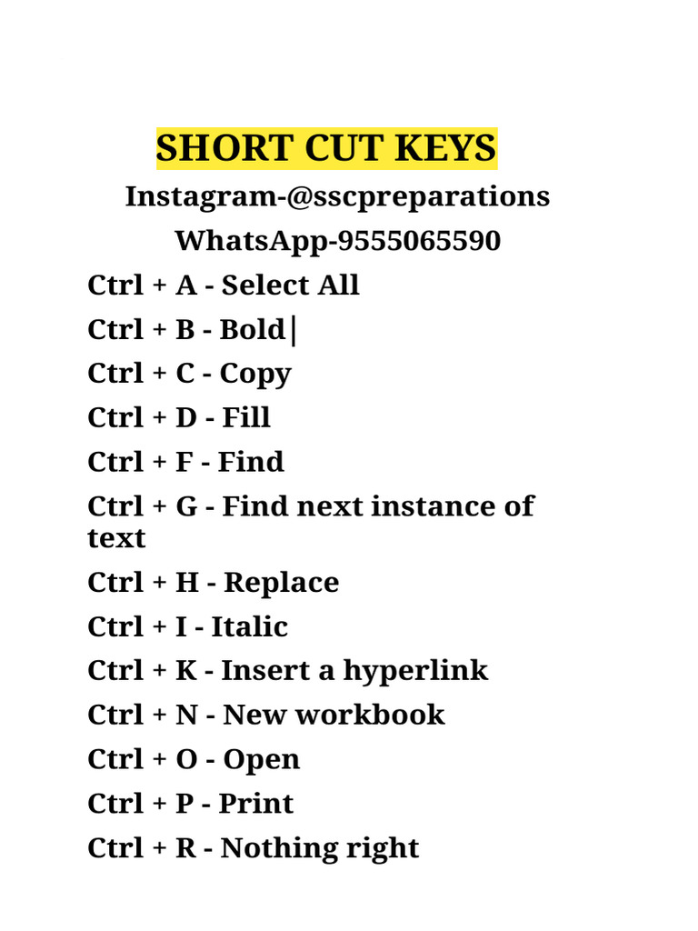 Shortcut Keys | PDF