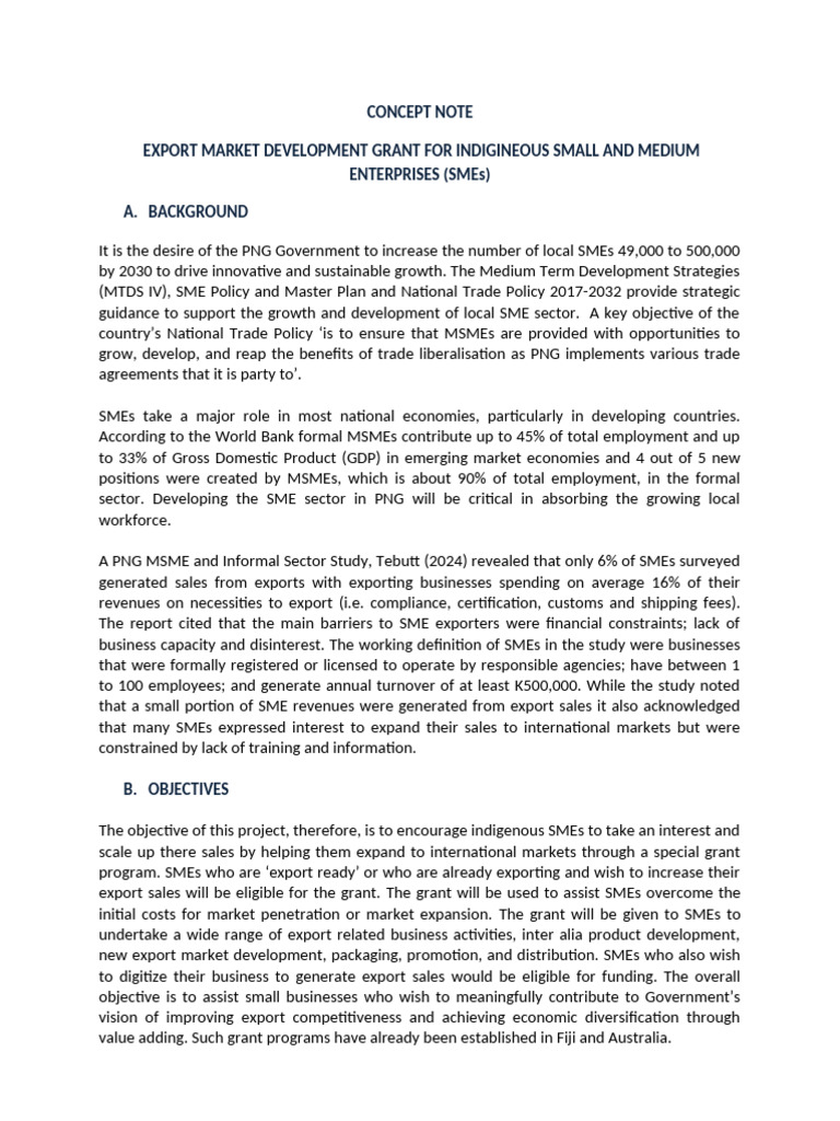 Concept Note - Sme Export Development Grants (Draft 07-02-2025) | PDF ...