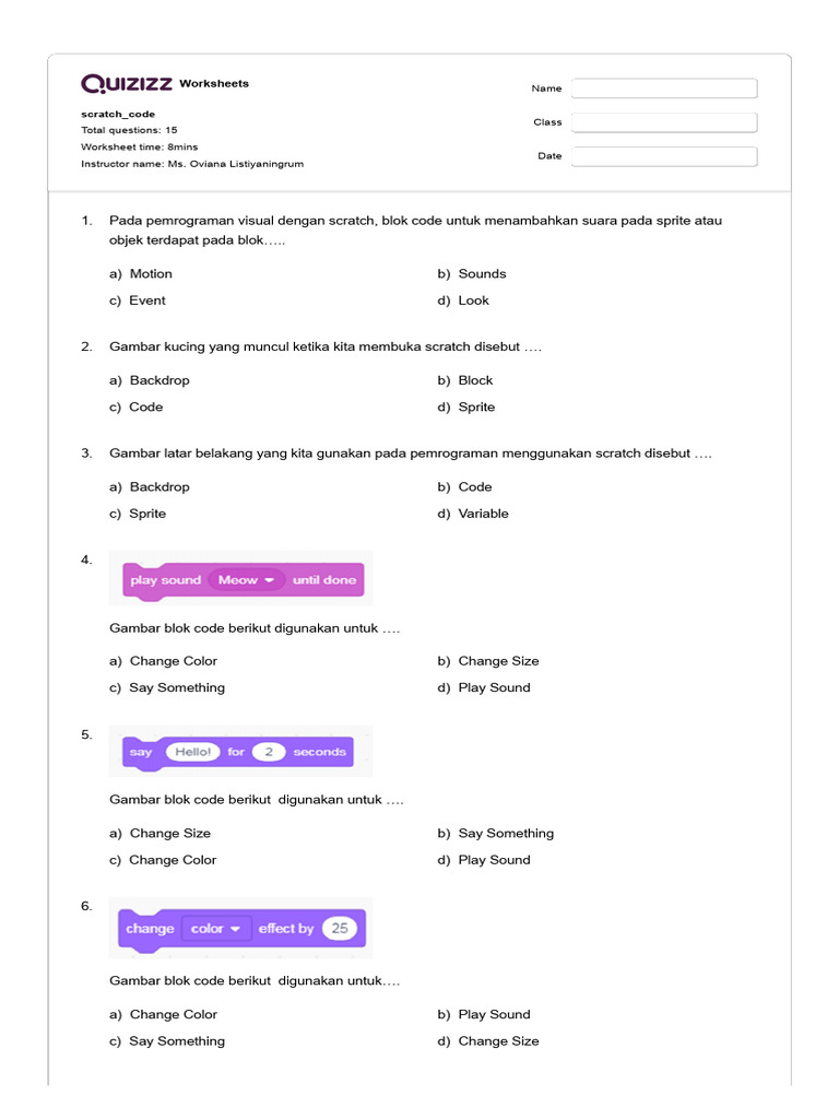 Soal Worksheet Pemrograman Scratch | PDF