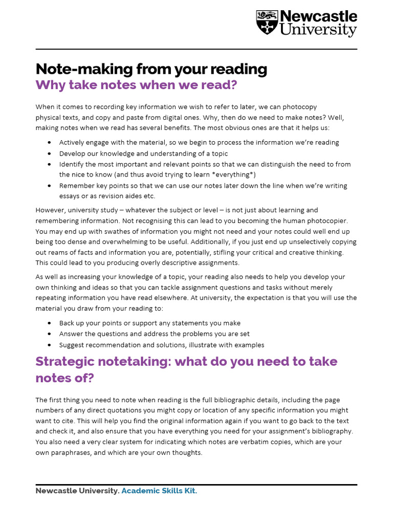 Making Notes From Reading | PDF | Thought | Essays