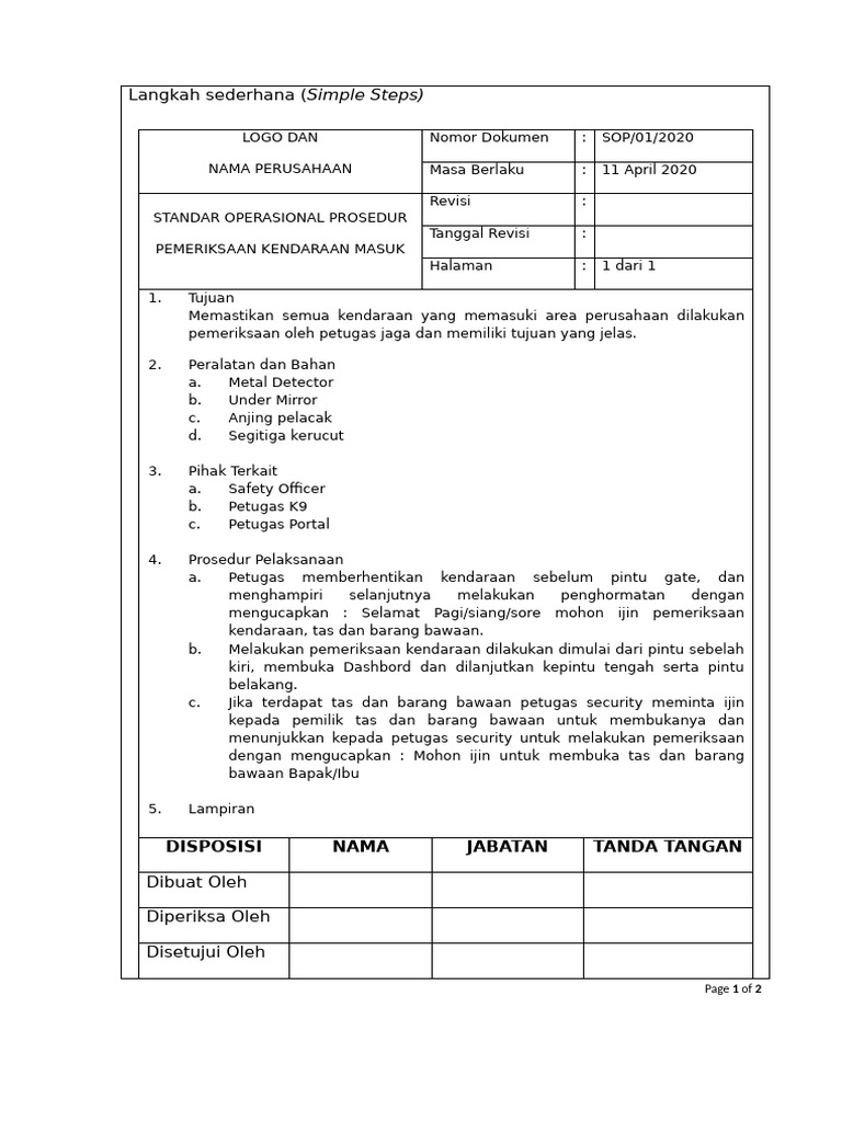 CONTOH SOP 1 | PDF