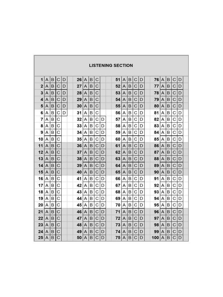 Listening Answer Sheet | PDF