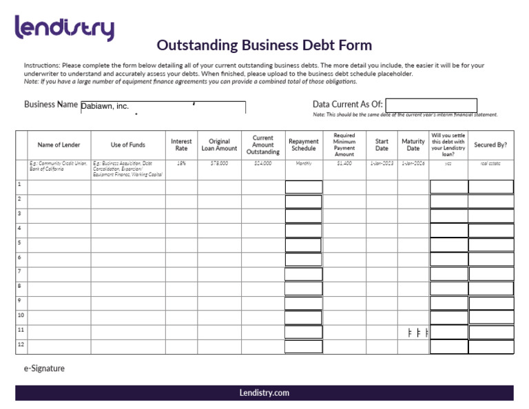 Business Debt Schedule Form FNL | PDF | Debt | Loans