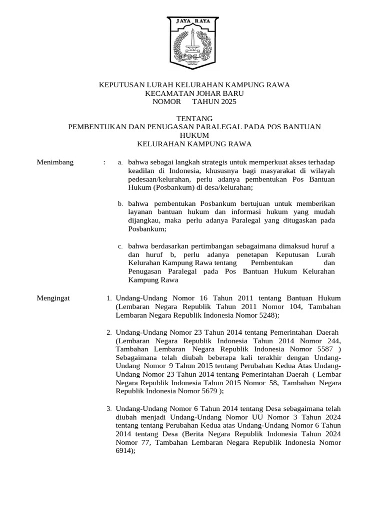 SK Kades Lurah Pembentukan Posbankum | PDF