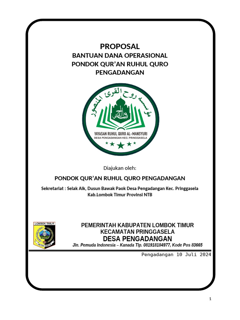 Proposal Dana Operasional Pondok | PDF