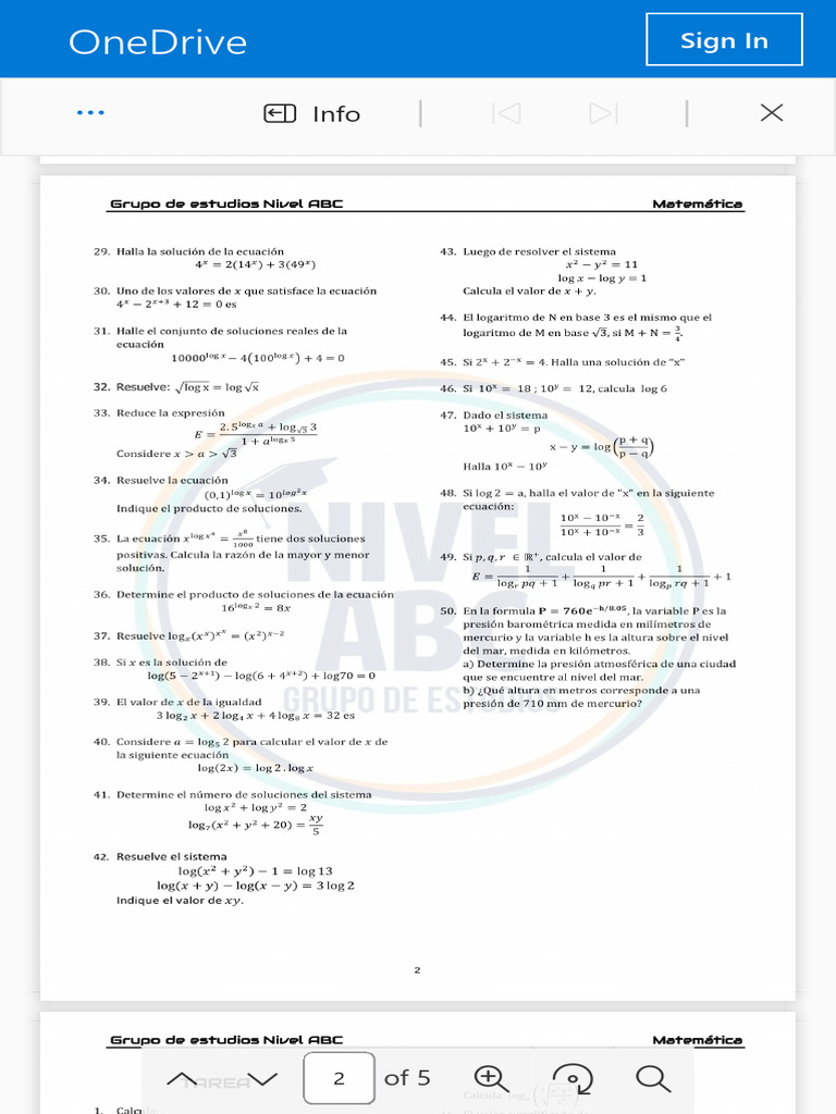 One Drive | PDF | Ecuaciones | Logaritmo