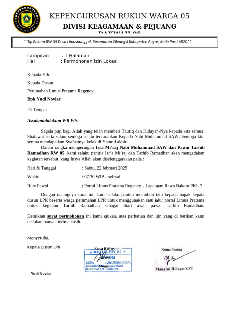 Surat Permohonan izin lokasi LPR | PDF
