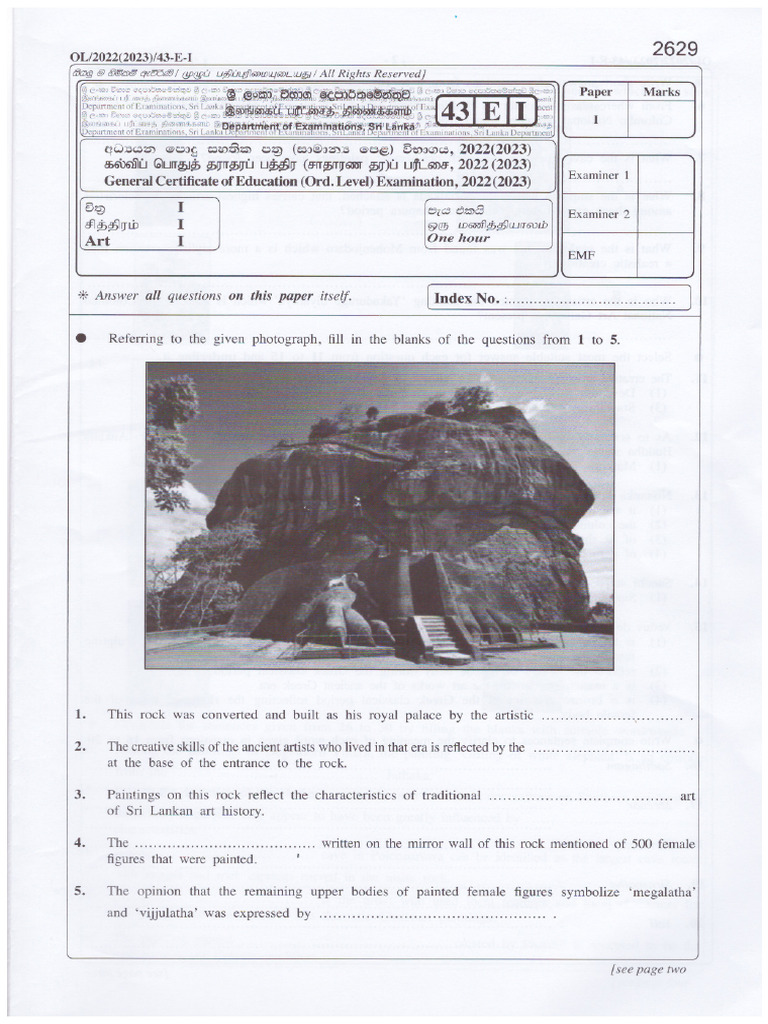 OL Art Past Paper and Answers English Medium | PDF