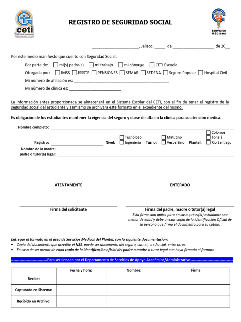 Registro de Seguridad Social CETI | PDF