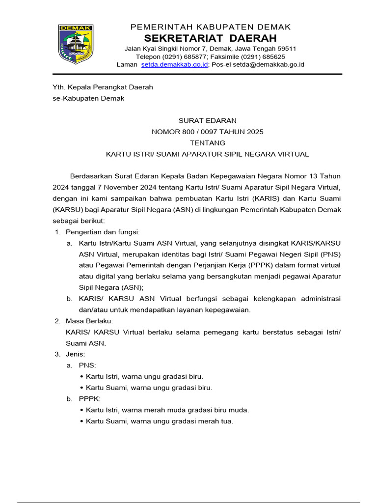 Surat Edaran Sekretariat Daerah (KARISKARSU) | PDF