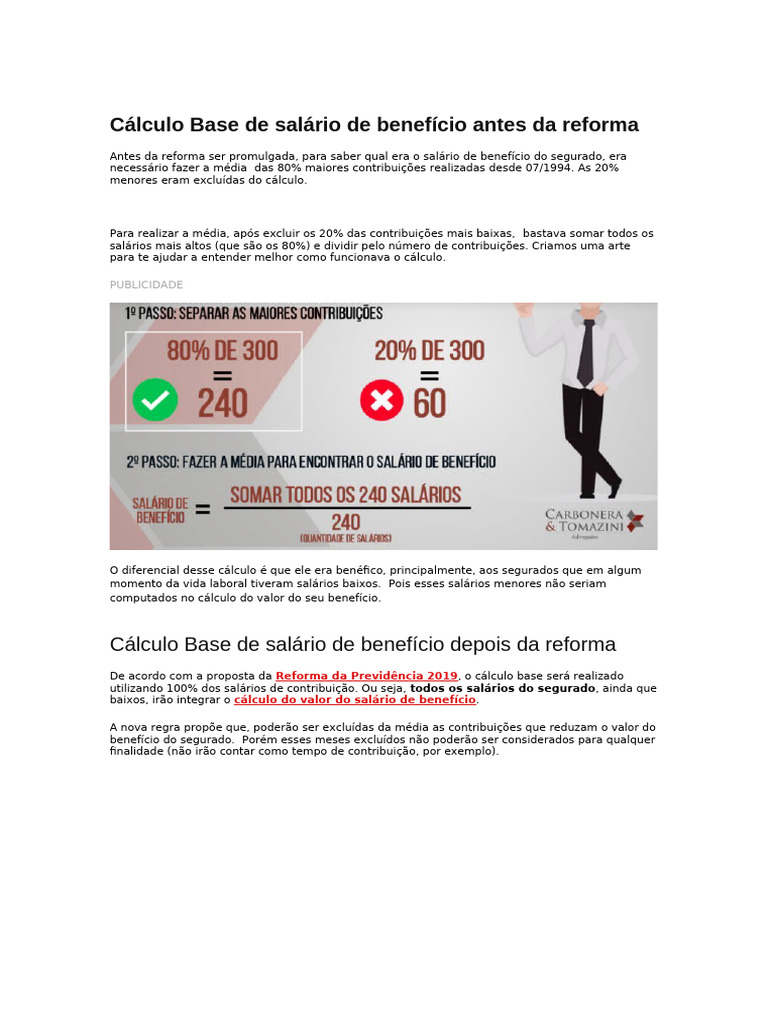 Cálculo de Salário de Benefício Previdenciário | PDF | Cálculo