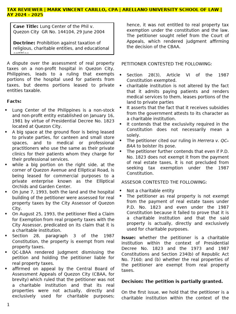 Tax Case Digest Summary | PDF | Taxes | Property Tax