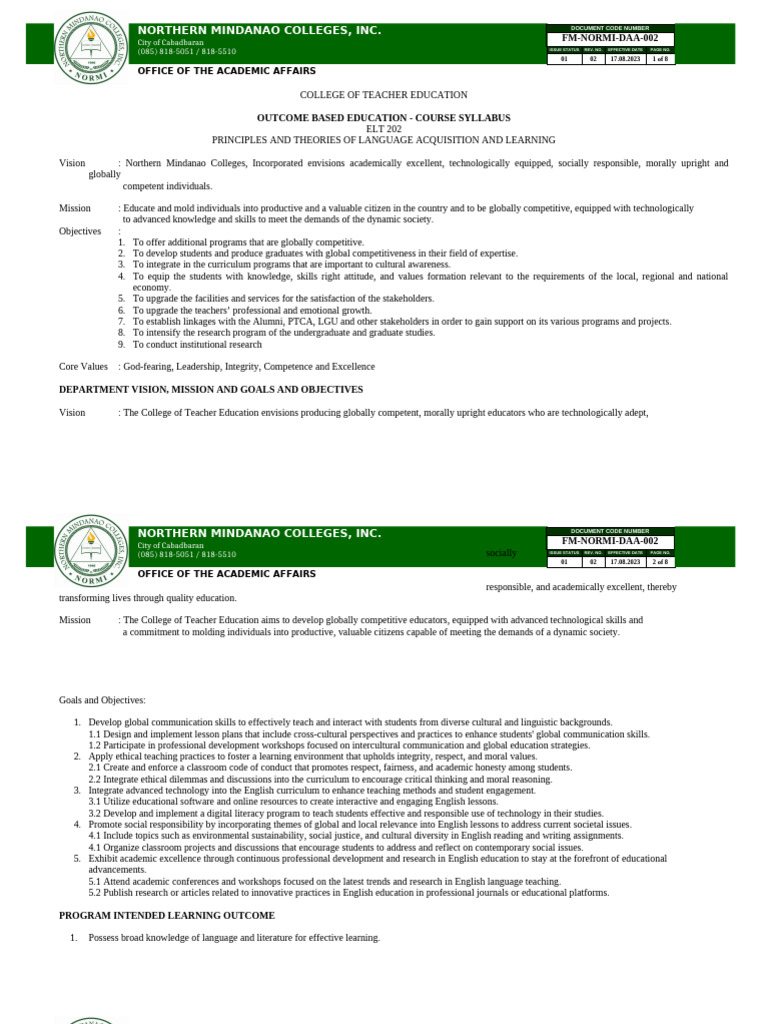 ELT 202 Principles and Theories of Language Acquisition and Learning ...