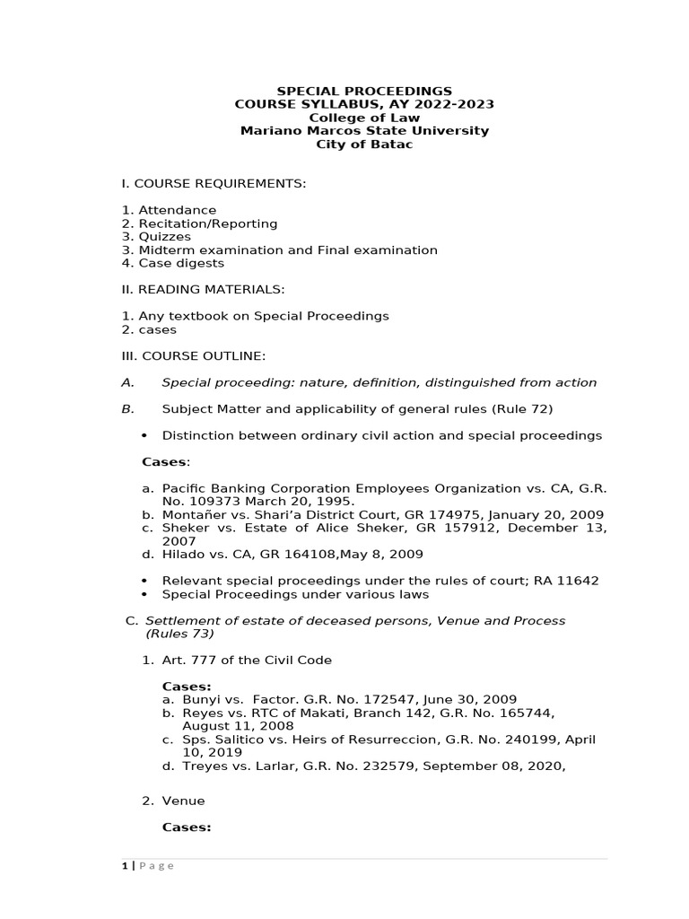 Special Proceedings Course Syllabus | PDF | Justice | Crime & Violence