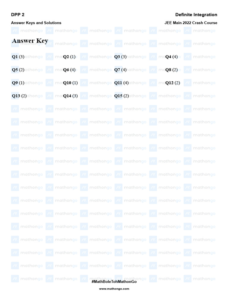 Solution DPP 2 Definite Integration Mathongo Jee Main 2022 Crash | PDF
