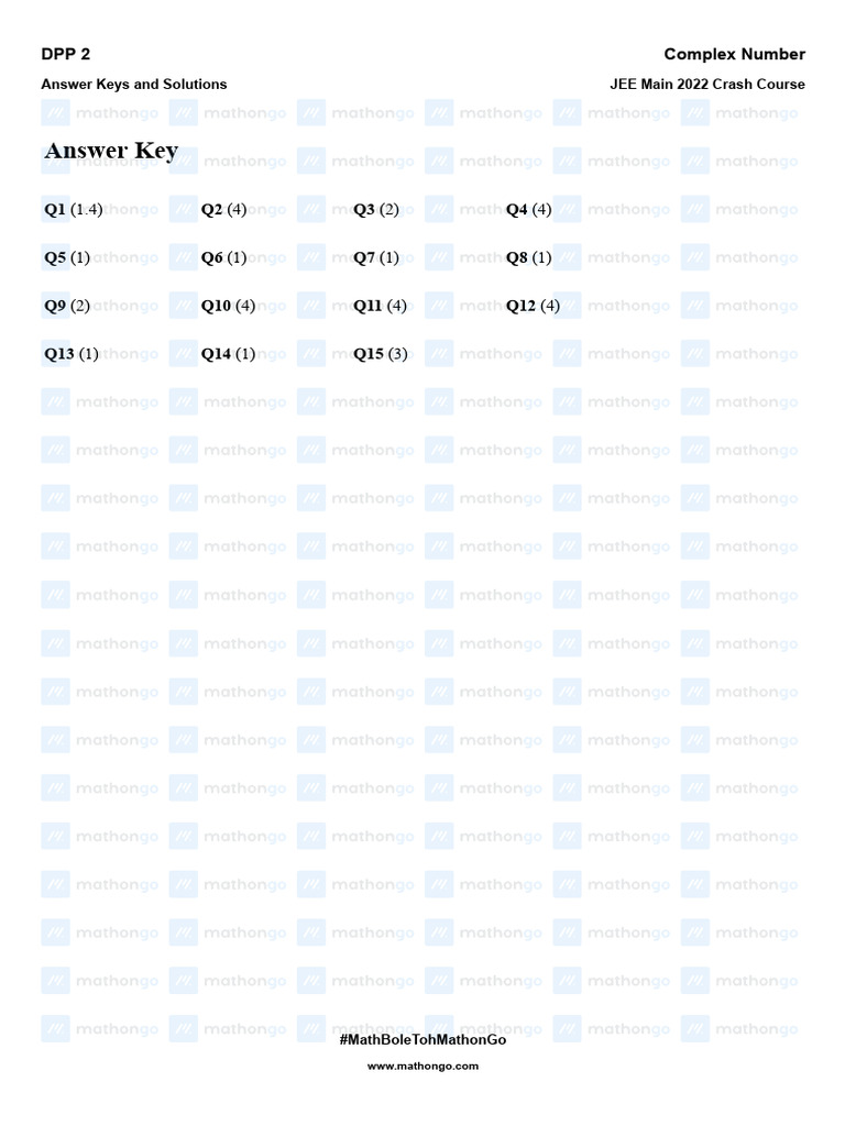 Solution DPP 2 Complex Number Mathongo Jee Main 2022 Crash Course | PDF | Mathematical Objects ...