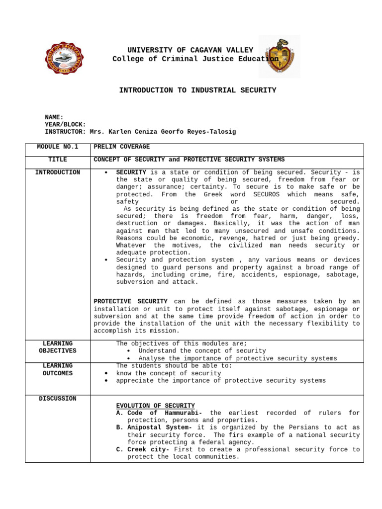 Module in Industrial Security Management | PDF | Physical Security | Lighting