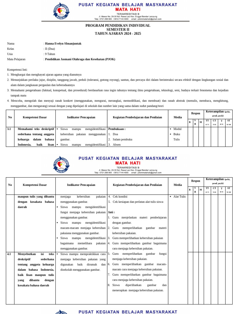 PPI PJOK Kelas 2 SMT 1 - Evelyn Fathan Fix | PDF