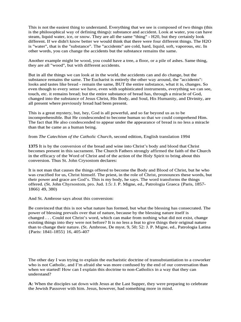 Understanding Transubstantiation | PDF | Eucharist | Christian Soteriology