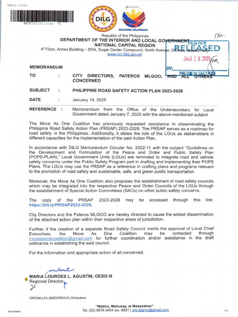 Memorandum - Phil Road Safety Action Plan 2023 - 2028 | PDF