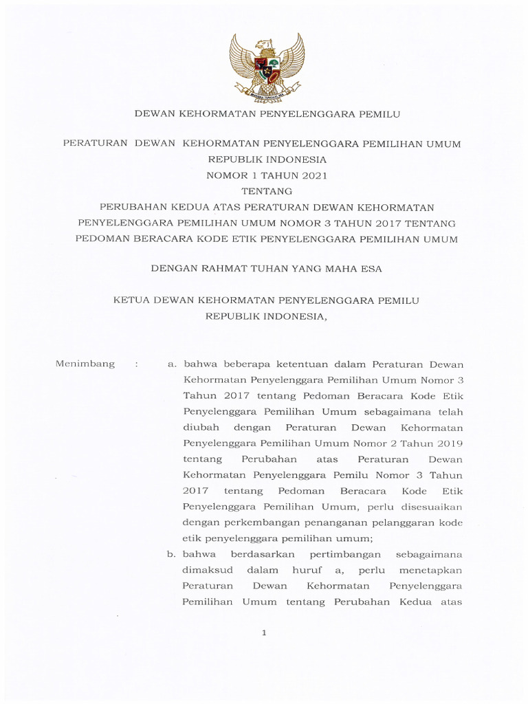 PERATURAN DKPP No 1 Tahun 2021 | PDF