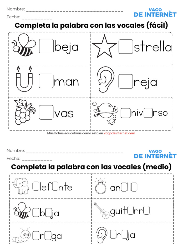 Completa La Palabra Con Las Vocales | PDF
