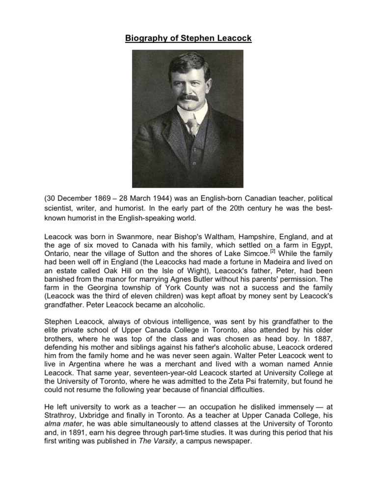 Biography of Stephen Leacock | PDF | Lung | Animal Physiology