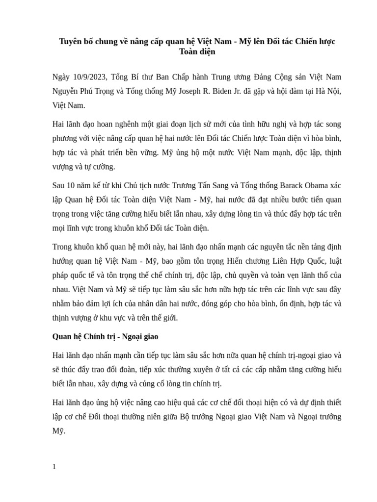 Tuyên Bố Chung Về Nâng Cấp Quan Hệ Việt Nam | PDF