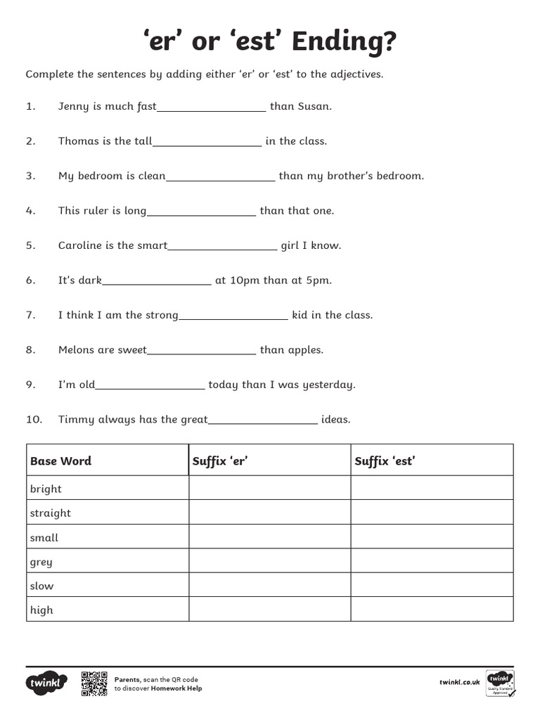 t2 e 210 Er or Est Suffix Worksheet - Ver - 3 | PDF | Zoology | Animals ...