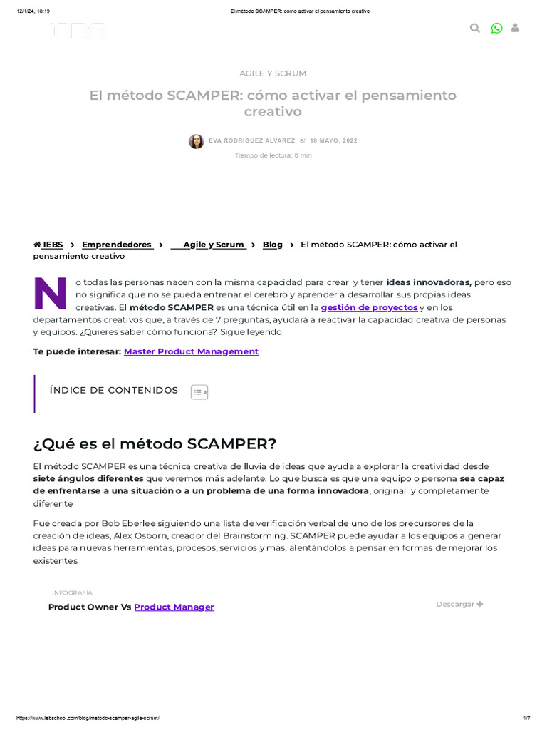 El Método SCAMPER - Cómo Activar El Pensamiento Creativo | PDF | Pensamiento | Mercado (economía)