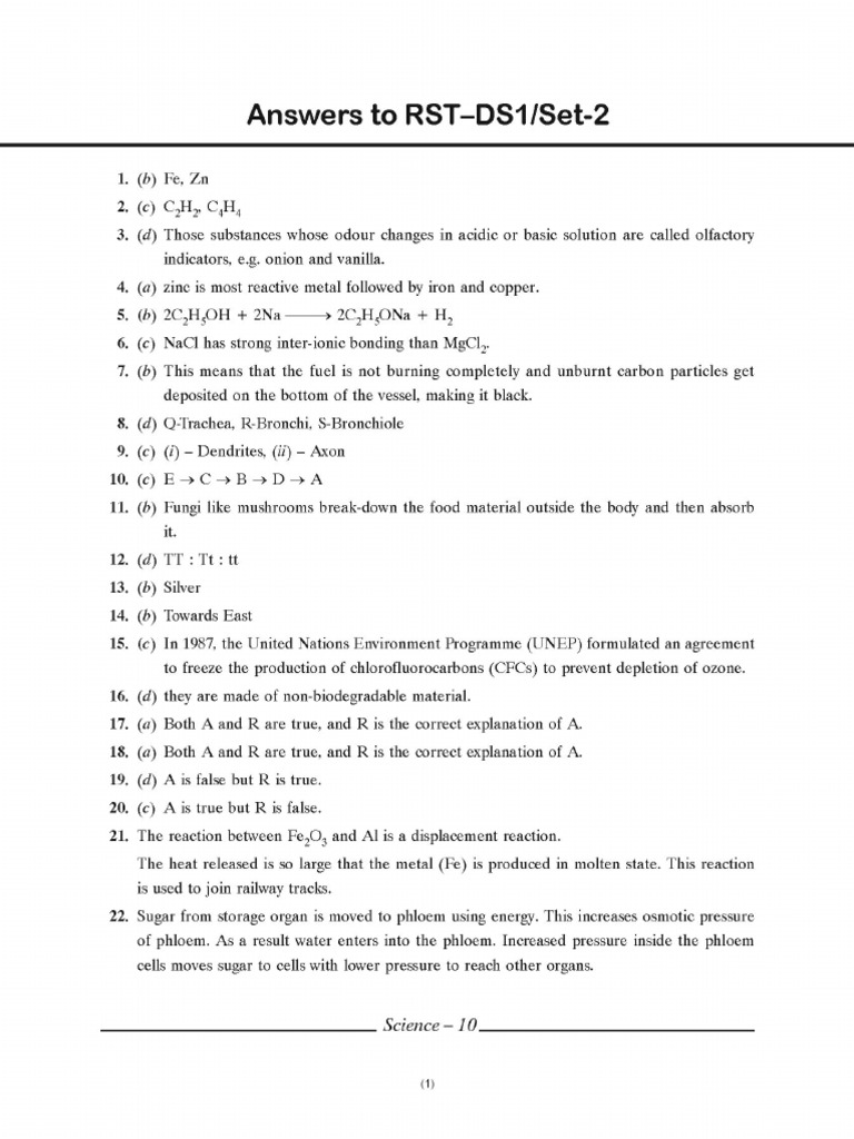 Science-10 - Set-2 (Ans) - DS1 | PDF