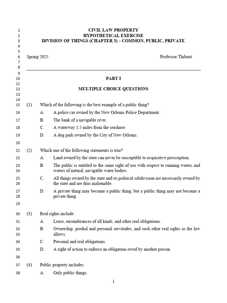 Spring 2025 Civil Law Property - Hyposet, Division of Things (Chapter 3 ...