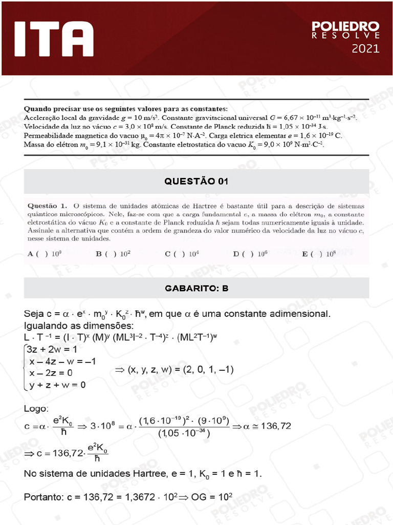 ITA 2021 - 1ª Fase - Fis-Port-Ing-Mat-Quim | PDF