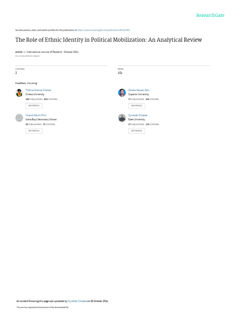 The Role of Ethnic Identity in Political Mobilization: An Analytical ...