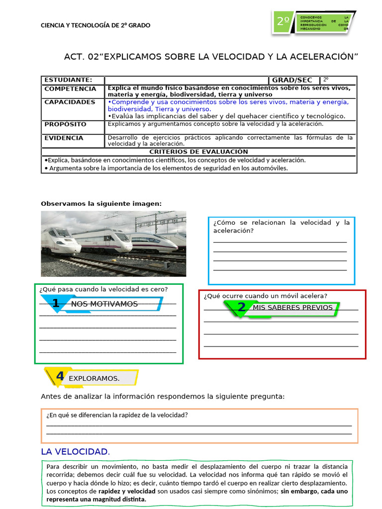 B-2º Act 2 Cyt Unid 5 - Sem 2 | PDF | Velocidad | Aceleración