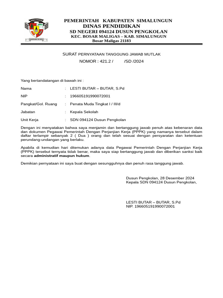 Template Sptjm Pppk Guru 2024 | PDF